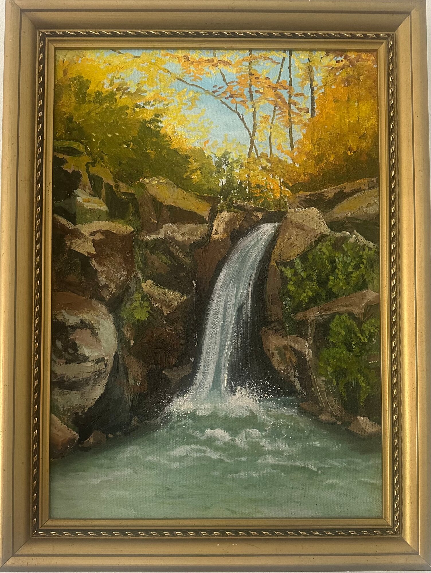 Картина интерьерная, "Водопад" холст-масло в рамке