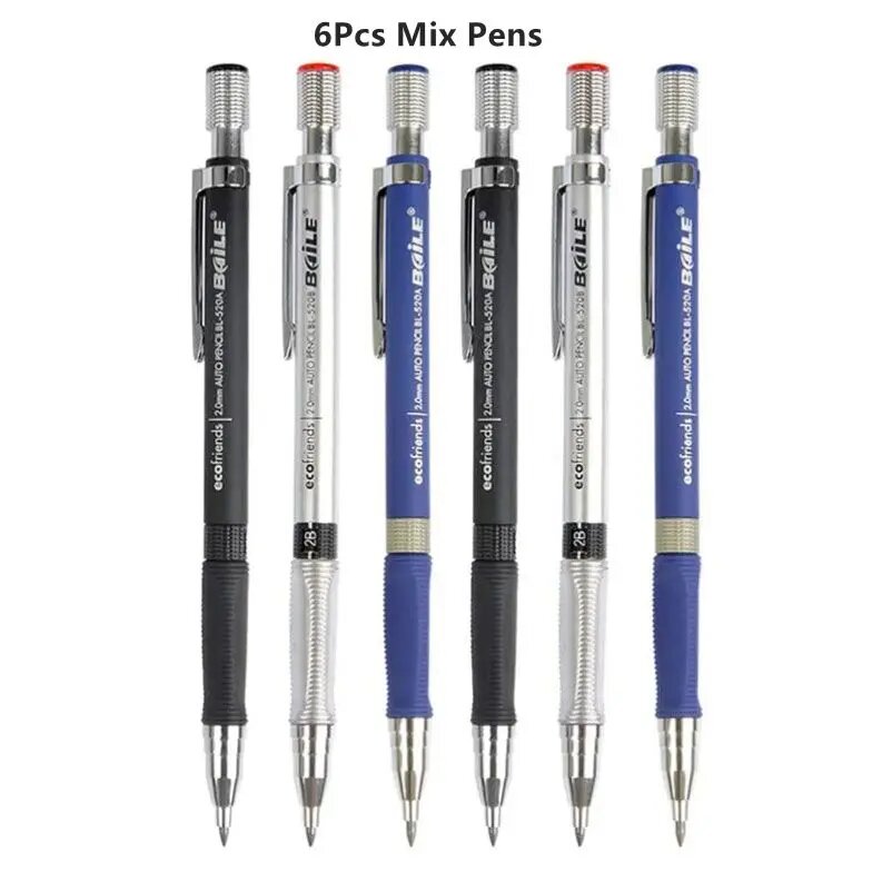 Механические карандаши Kissbuty 2.0 мм, черный/цветные грифели 6Pcs Mix Pencil