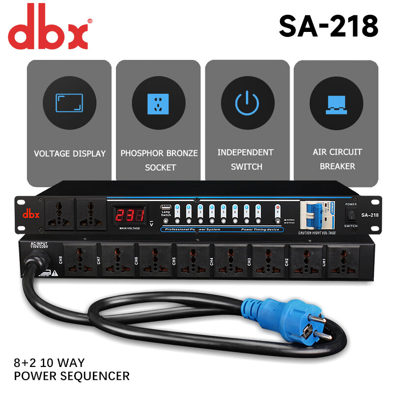 Управляемый последовательный блок питания DBX SA-218 на 10 розеток, дисплей напряжения, защита от перегрузок для профессионального звукового оборудования