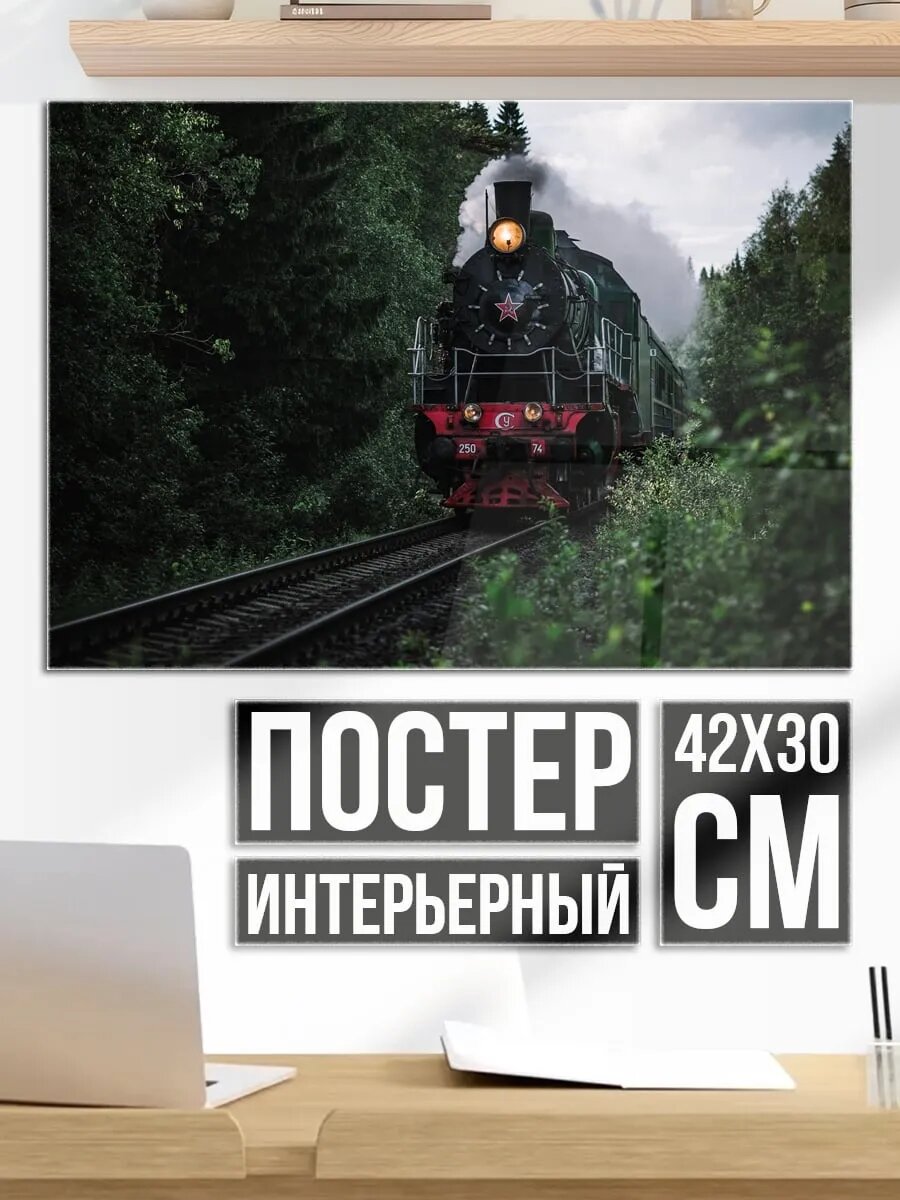 Плакат постер Паровоз в лесу