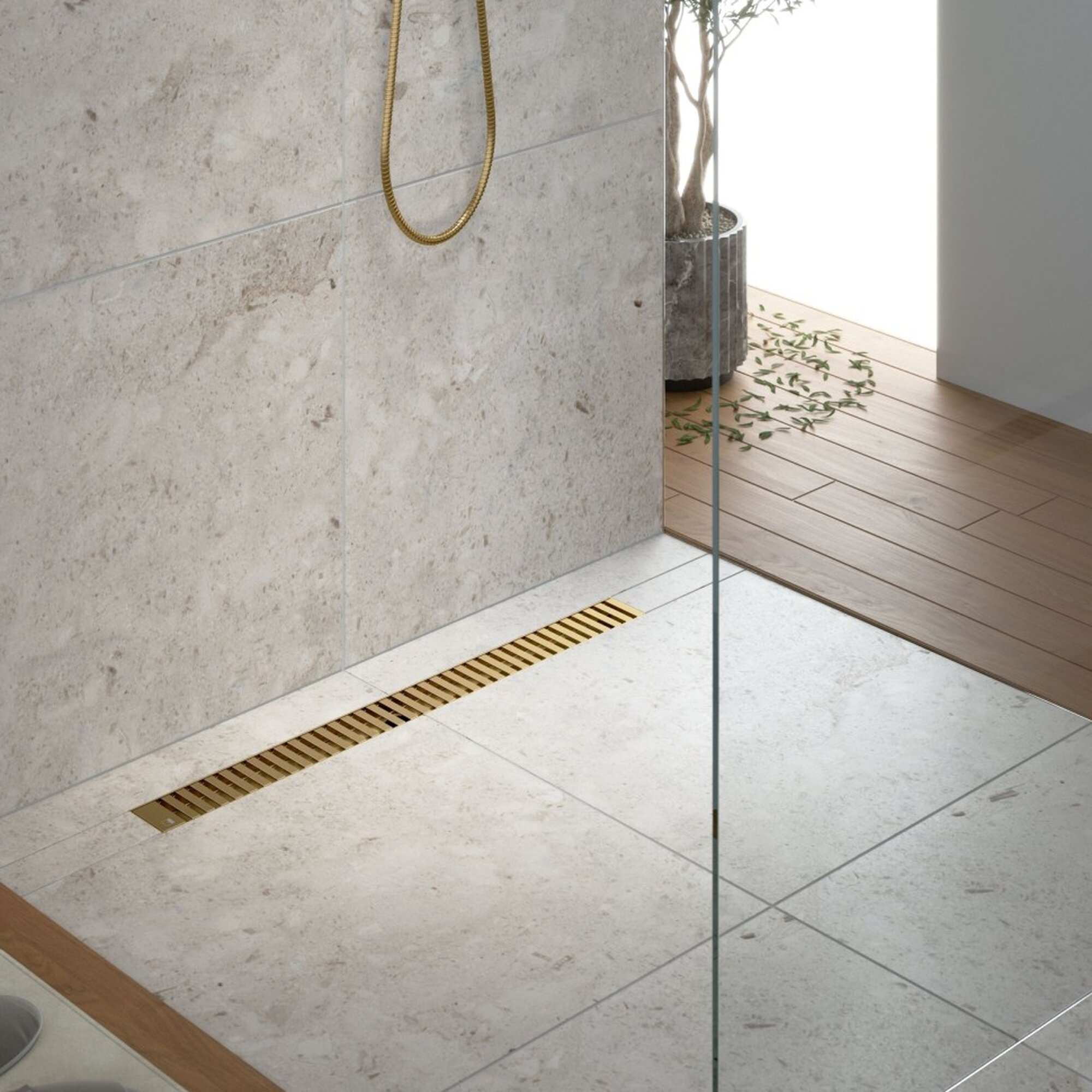 Душевой лоток TIMO Drain System 900 с вставкой "lines", Золото матовое