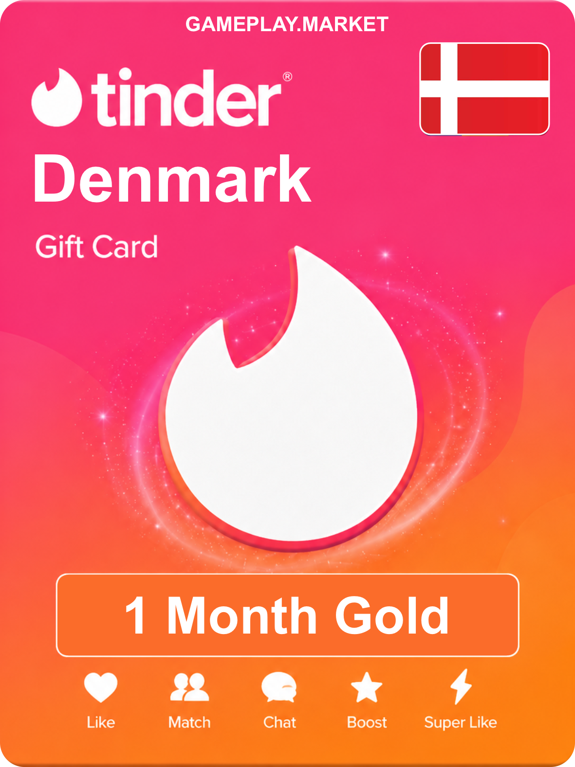 Подарочная карта Tinder Gold 1 месяц подписки / Для аккаунта Дании / Оригинальный цифровой код