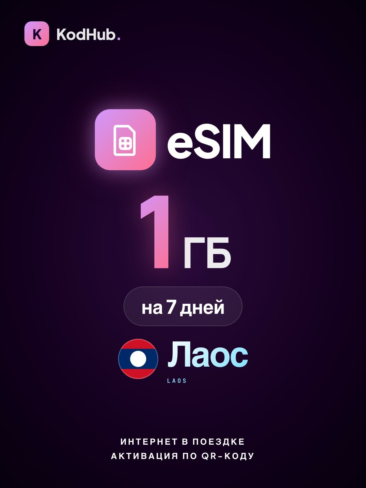 Туристическая eSIM Лаос 1 ГБ на 7 дней | интернет в поездке, связь за границей | QR-код активации