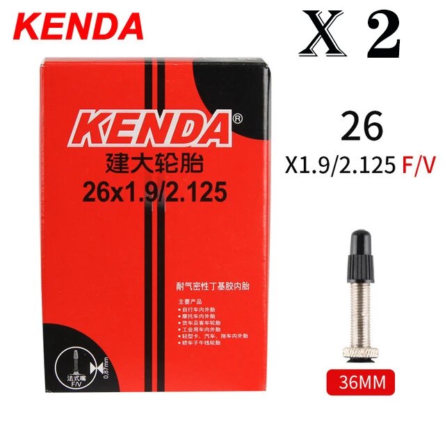 2 шт. вел. камеры Kenda Butyl Rubber 20/26/27.5/29/700c Presta Schrader Черный, 26x1.90-2.125 FV 36L