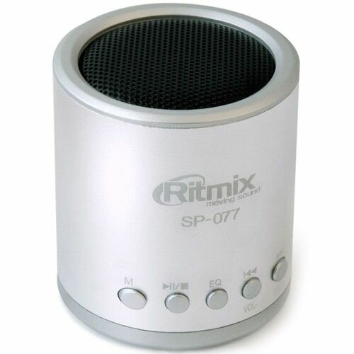 Беспроводная колонка Ritmix SP-077 питание от USB, без аккумулятора - 3 Вт, FM, плеер - серебристые