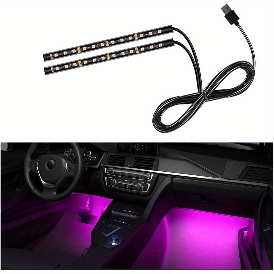 Светодиодная лента для авто, 24 LED, USB-порт, розовая, неоновая подсветка салона