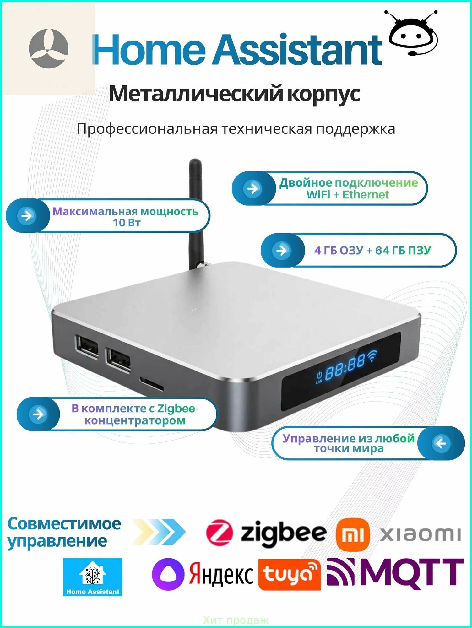 4ГБ/64ГБ Мини-сервер Home Assistant с Wi-Fi и Zigbee Matter для умной автоматизации Home Assistant станция с Zigbee хабом