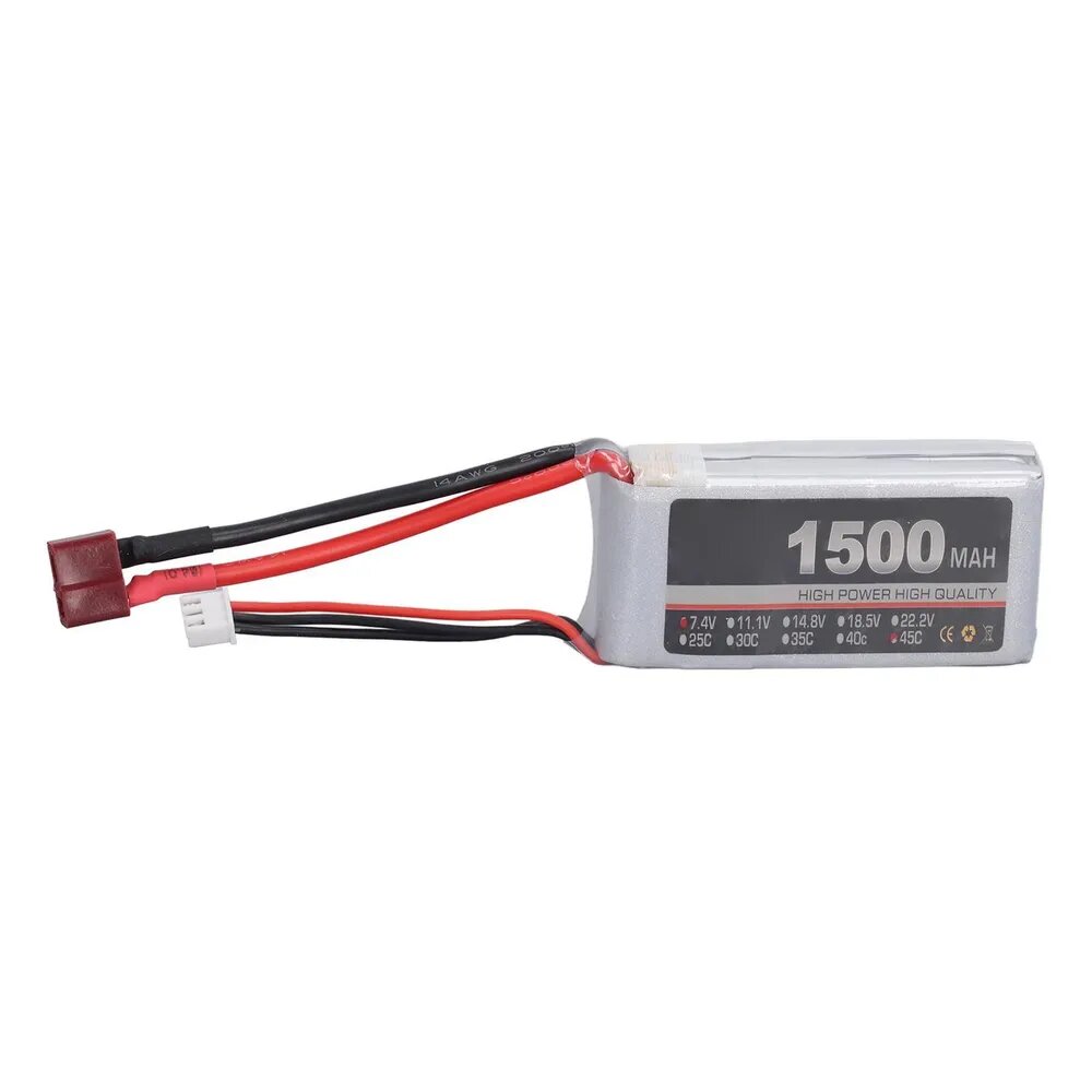 Аккумулятор LiPo 7.4V 1500mAh 45C, высокоскоростной, для радиоуправляемых самолетов, T-коннектор