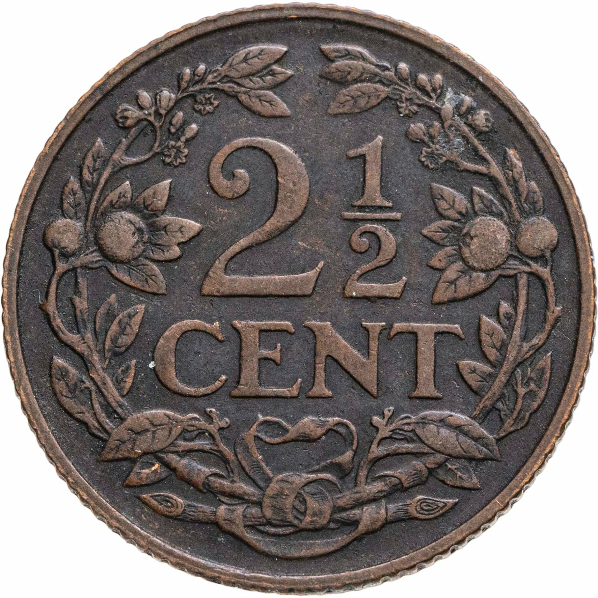 Нидерланды 2 1/2 цента cent 1918, Бронза, в сохранности XF