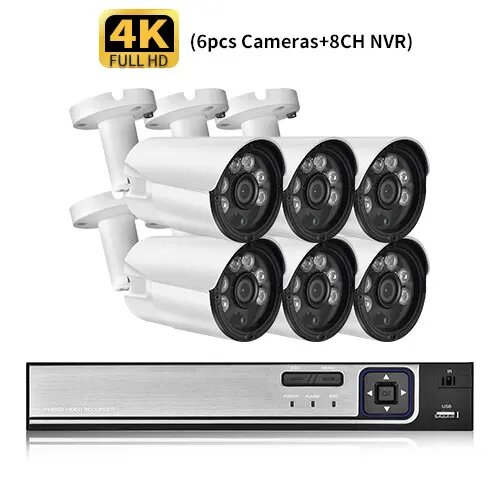 AZISHN 4K Ultra HD 8MP Камера безопасности для дома Наружная камера безопасности для дома Камера видеонаблюдения CCTV Камера видеонаблюдения для дома