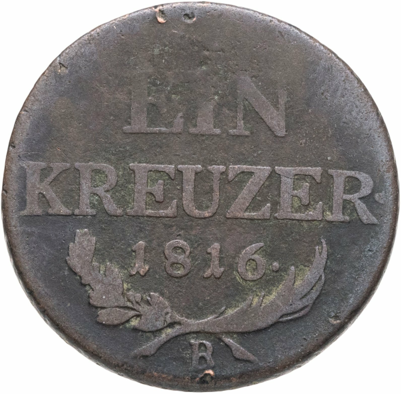 Австрия 1 крейцер kreuzer 1816, знак монетного двора "B" - Кремница, Медь, в сохранности VG-F