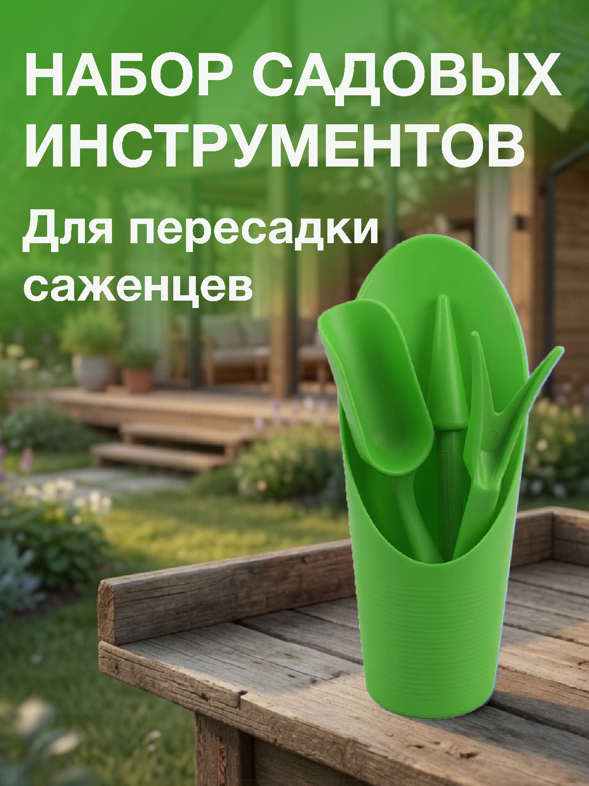 Набор садовых инструментов "Алоэ" для пересадки саженцев, суккулентов 4 предмета, цвет зеленый