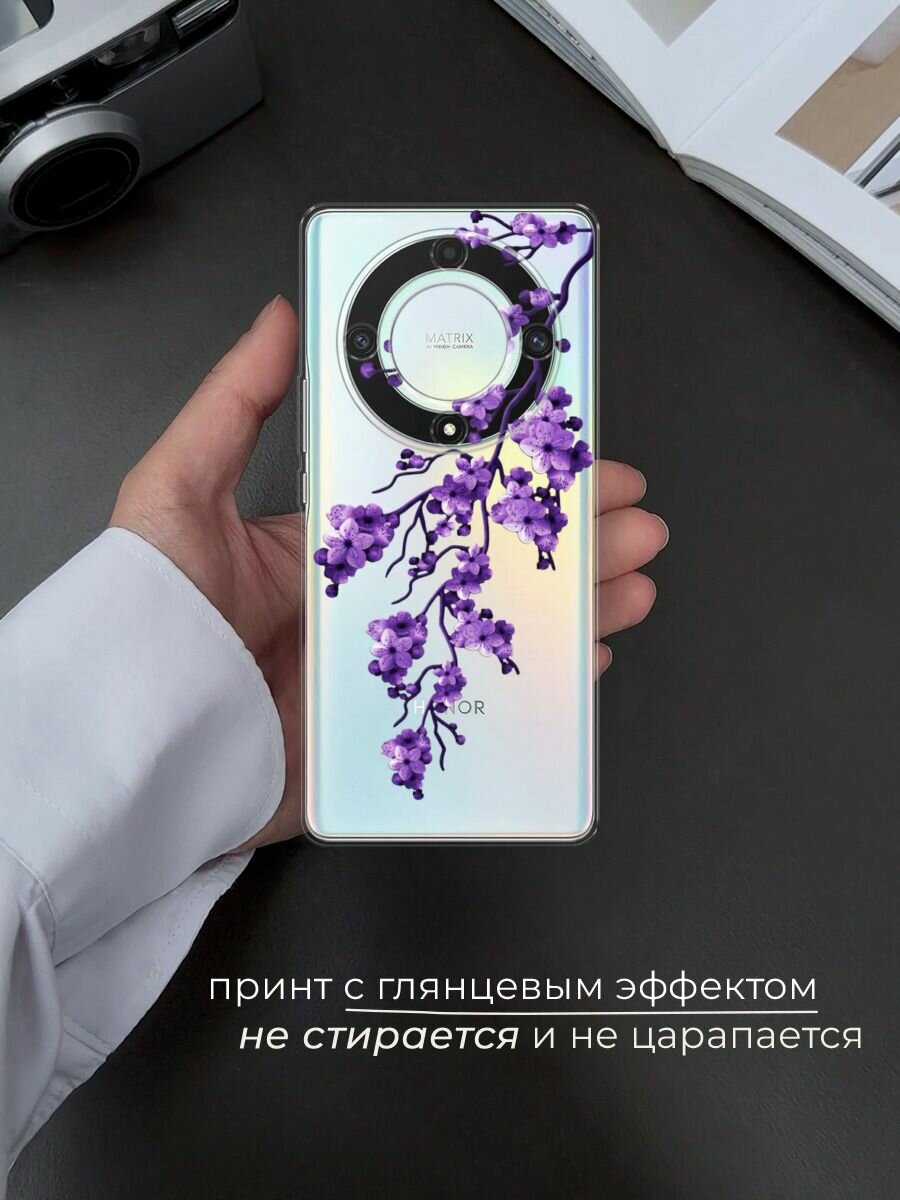 Силиконовый чехол на Honor X9A / Хонор X9A с принтом Фиолетовая сакура — фото 1