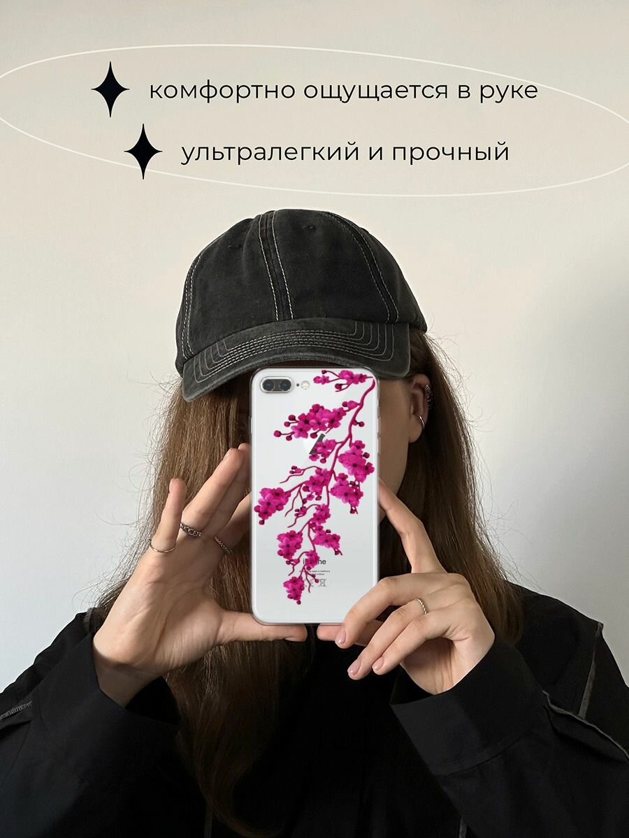 Силиконовый чехол на Apple iPhone 7 Plus / Айфон 7 Плюс с принтом Яркая розовая сакура — фото 1
