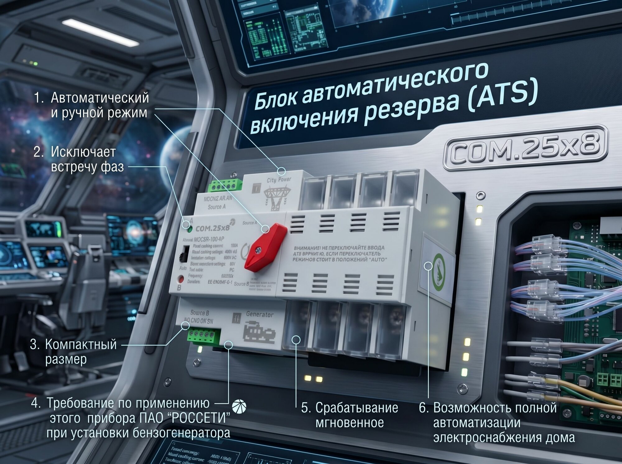 Блок автоматического ввода резерва COM.25X8 МDQ5R-100/4р 100А, 380В
