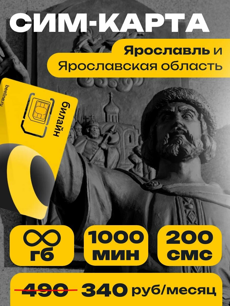 Сим-карта Билайн тариф Эксклюзивный Онлайн Ярославская область Безлимитный интернет и 1000 минут за 340 руб.