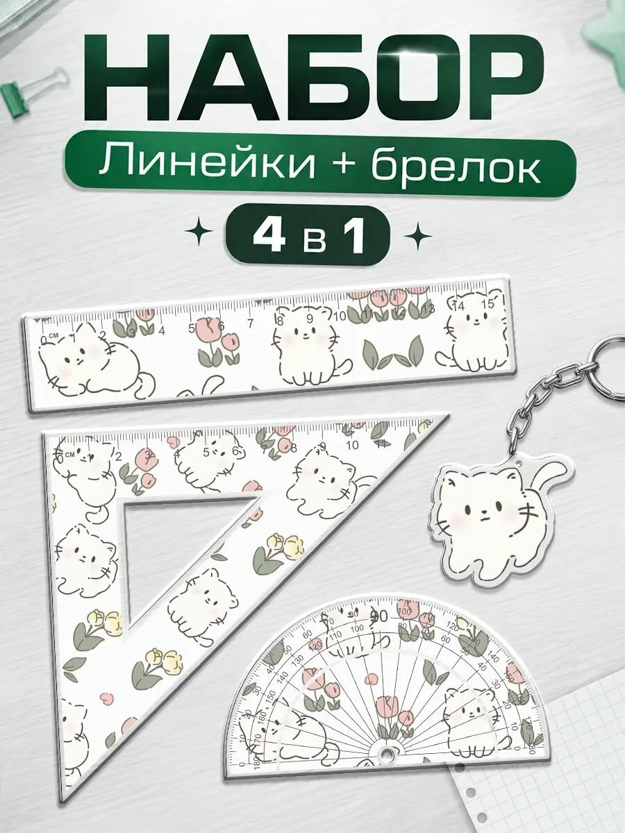 Набор линеек для школьника котики и цветочки