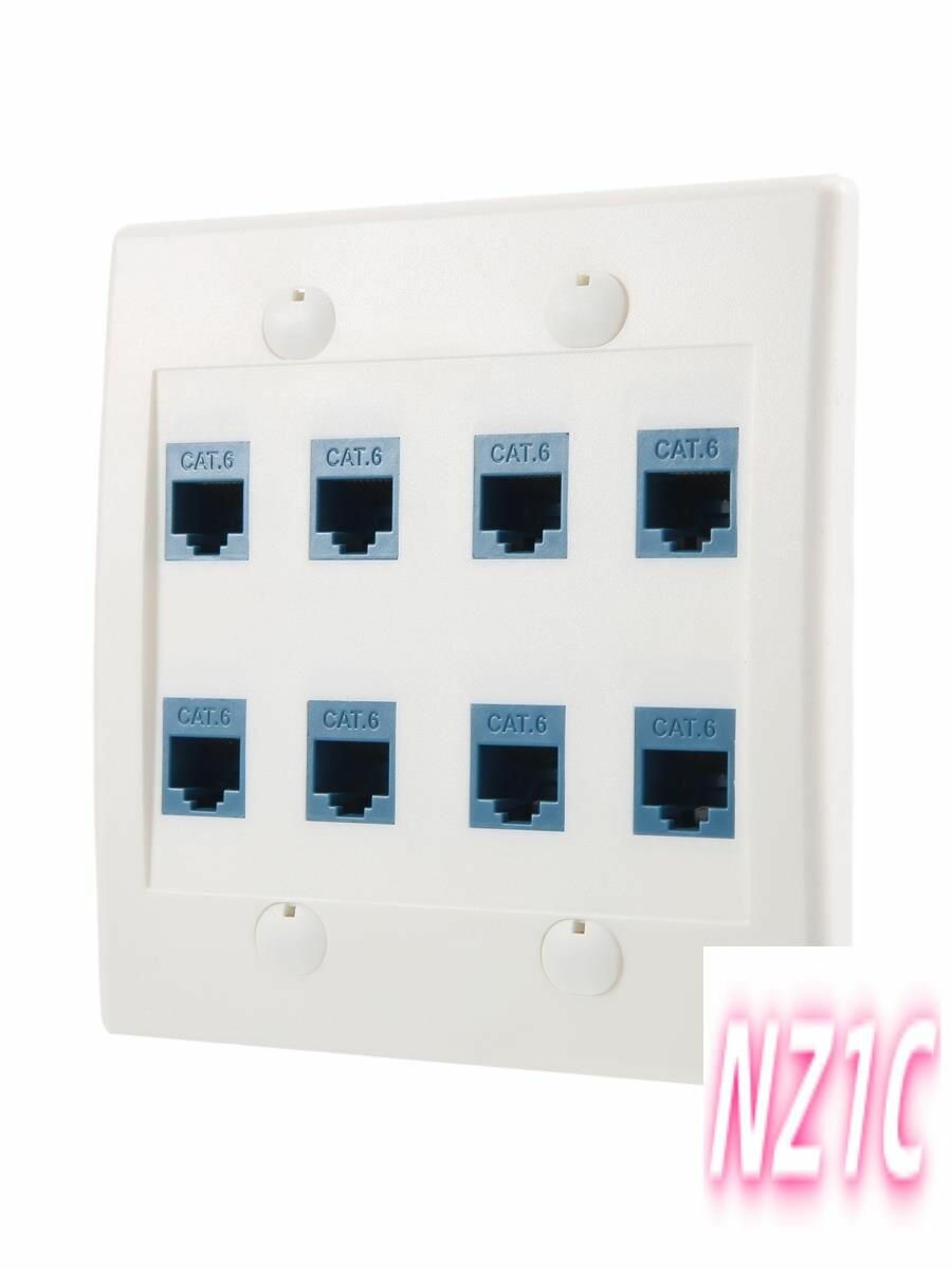 Настенная пластина Ethernet 8 портов - Двойная группа Cat6 RJ45 Jack Лицевая панель сетевого кабеля между гнездом и Синий