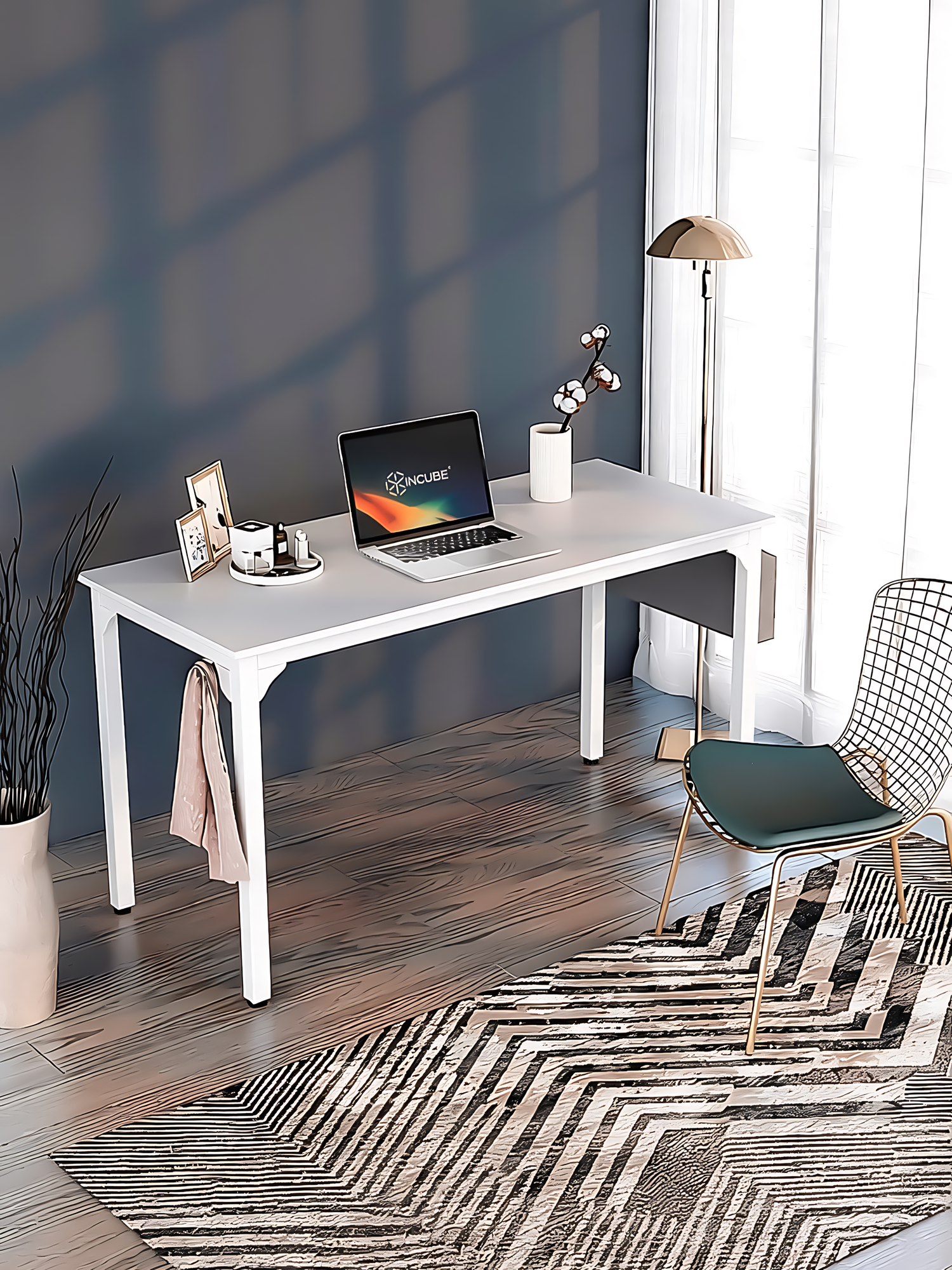Стол письменный, компьютерный лофт INCUBE D045W.160. WH, белый, 160х60х75см, с органайзером, ЛДСП, усиленный металл