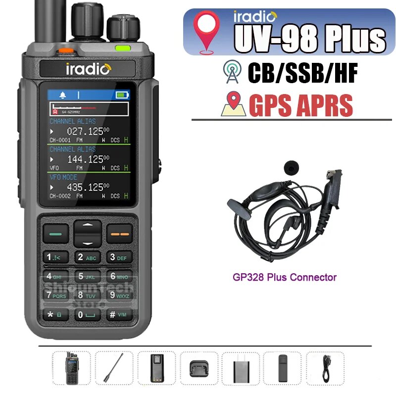 Радиостанция Iradio UV-98 PLUS GPS рация APRS Air Band 10W кросс-бендовый репеатер LSB CW CB SW MW LW SSB HF многополосная 1024CH аматурная радиостанция