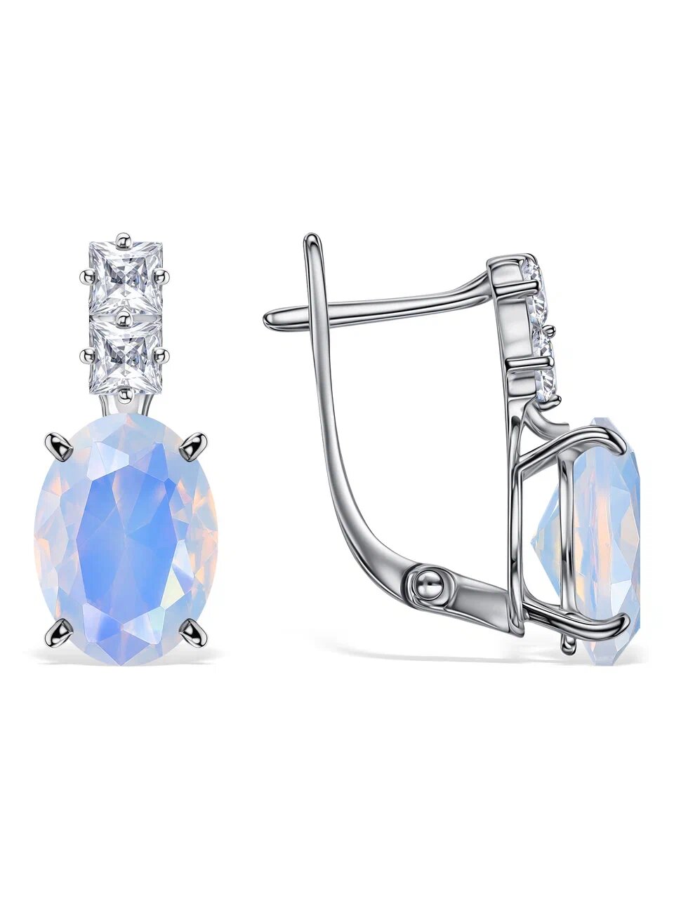 Серьги, серебро, 925 проба, родирование, лунный камень