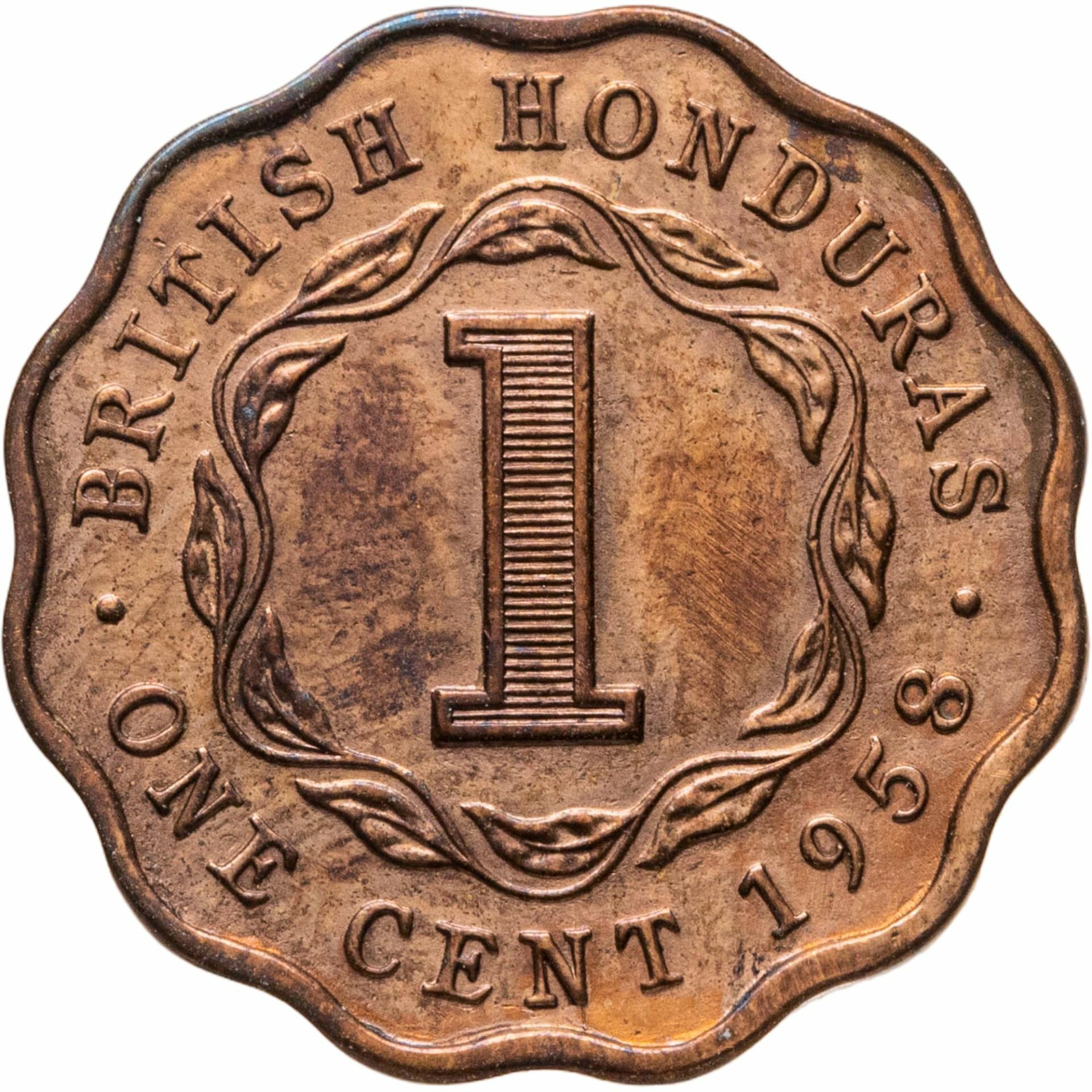 Британский Гондурас 1 цент cent 1958, Бронза, в сохранности AU