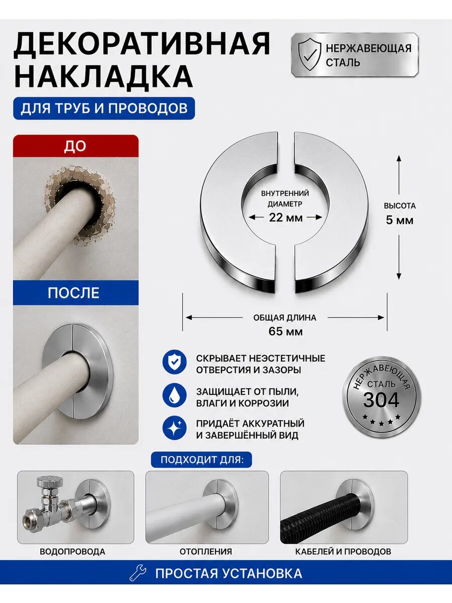 Самоклеящаяся накладка для труб нержавеющая сталь, 65×22