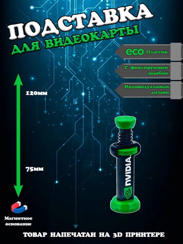 Подставка - держатель для видеокарты в стиле Nvidia черная (стойка объемная)