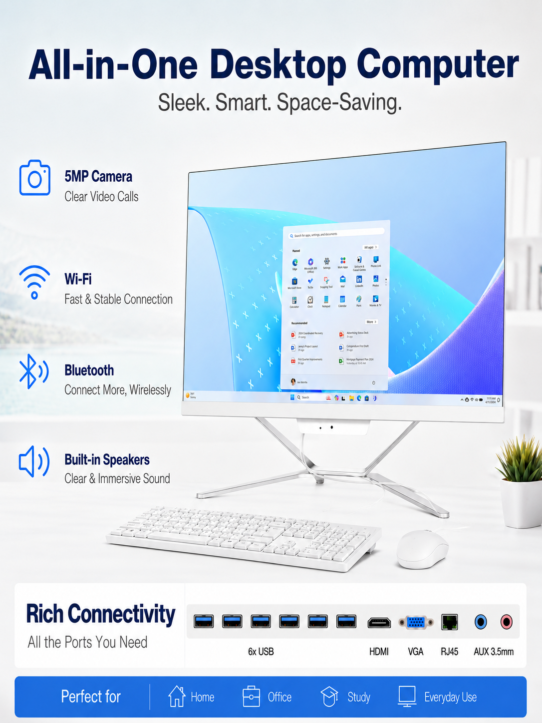 23.8" Моноблок Intel Core i5-2410M, 16 ГБ RAM, SSD 512 ГБ, Windows 10 Pro, Full HD, Wi‑Fi, Bluetooth, с веб-камерой, клавиатура и мышь
