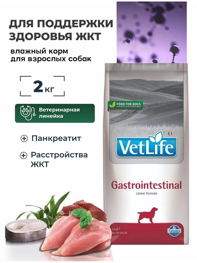 Farmina Vet Life Gastrointestinal, сухой диетический корм для собак при заболевании желудочно-кишечного тракта (ЖКТ), 2 кг