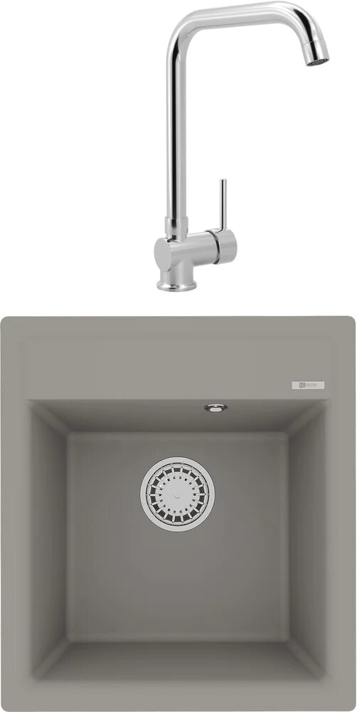 Комплект Мойка Lemark Hanka 450 9910009 45x50, грей, искусственный гранит / Смеситель MEGA Didim MG-CM107 глянцевый хром, хром