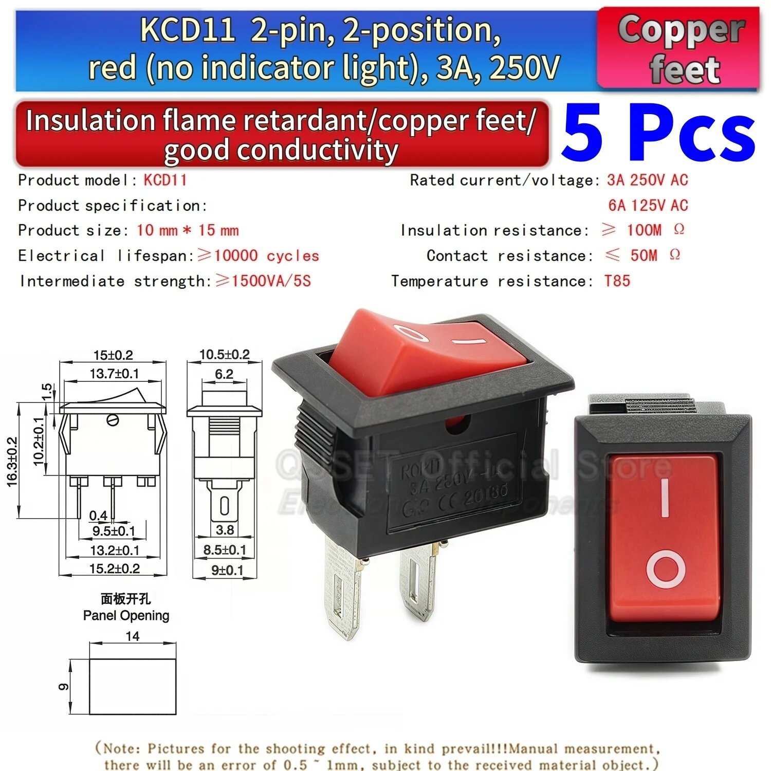 5 шт. переключателей KCD11 2pin Red 3A 250V