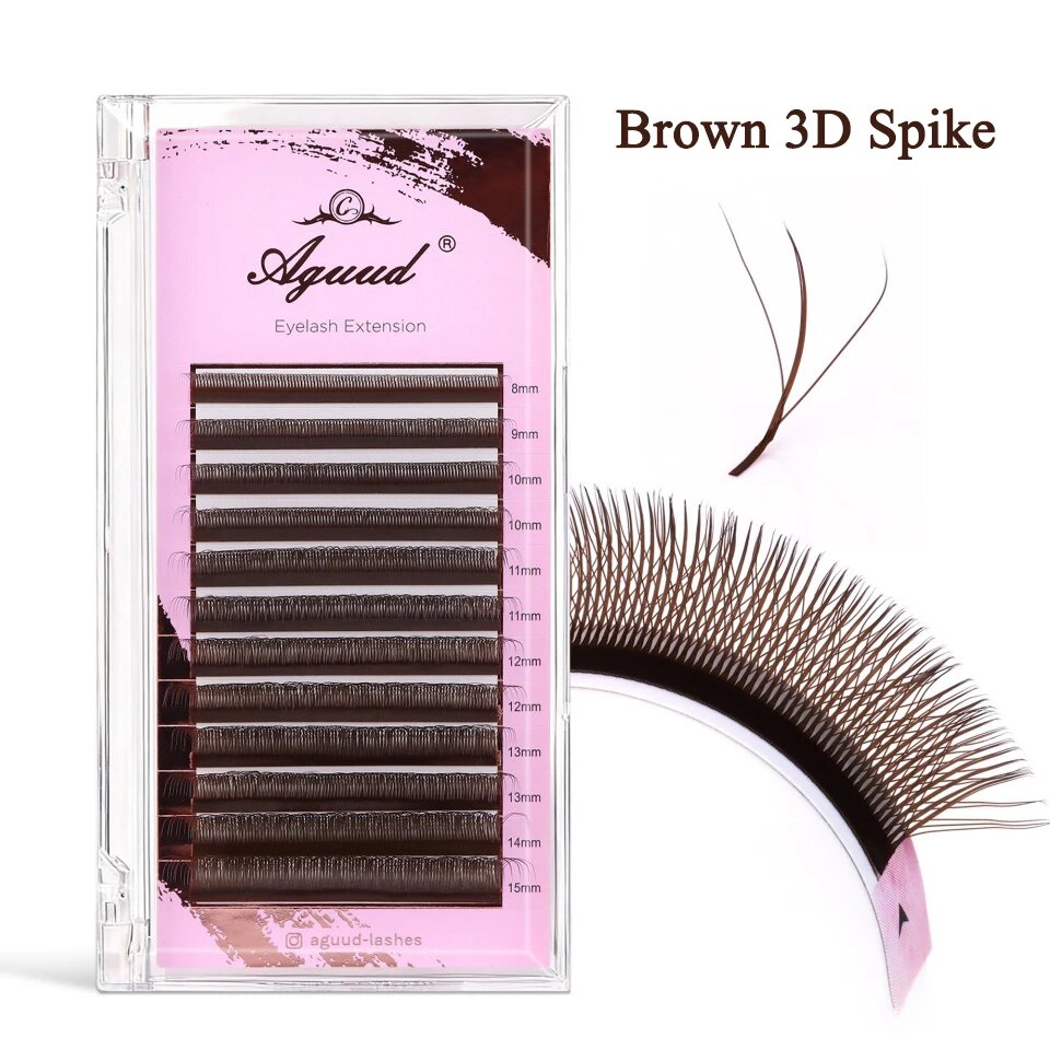 Aguud U-образные ресницы 3D/4D/5D матовые черные 12 рядов C, 8-15 MIX, Brown-3D Fairy
