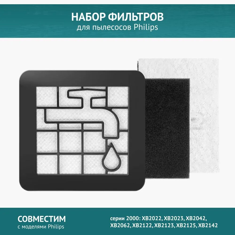 Набор фильтров подходит для пылесосов Philips 2000 серии, XB20xx и XB21xx
