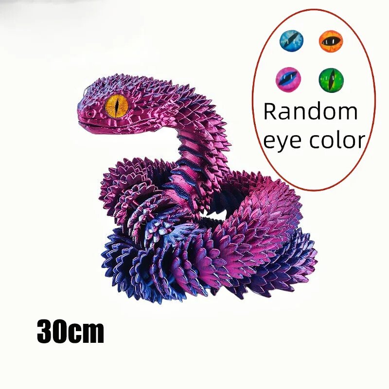 3D-печатная змея, фиолетовый пластик, 30см