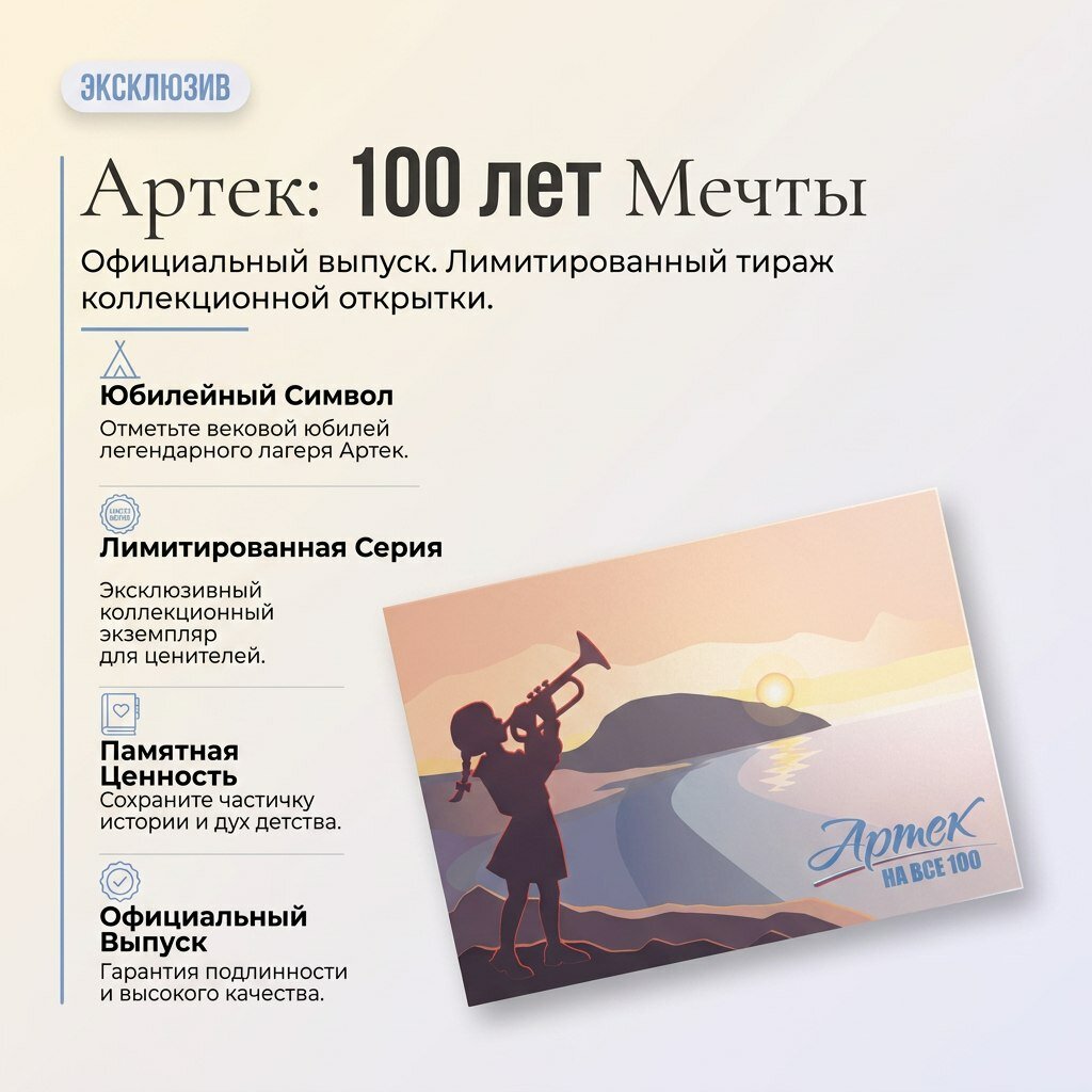 Почтовая открытка "100 лет Международному детскому центру «Артек", 2025 г, 148x105 мм