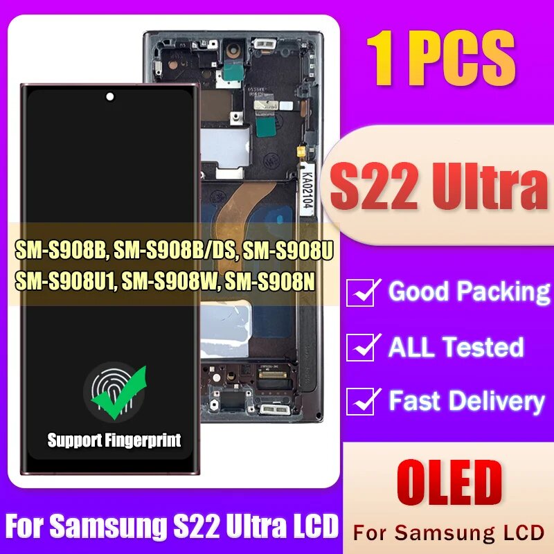 6,78-дюймовый OLED-дисплей с рамкой для Samsung S22 Ultra 5G SM-S908B S908U S908, US Silver Frame