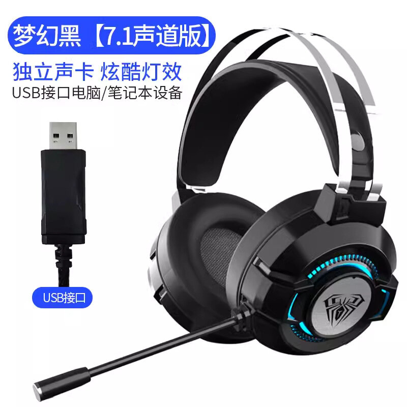 Наушники Razer S602 для игр с 7.1-канальным звуком, двойной 3.5 мм разъем и USB, проводные для ПК и ноутбука, черные