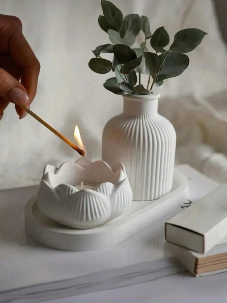 3D формы для смолы/гипса, лотос, ваза, поднос, 3 штук