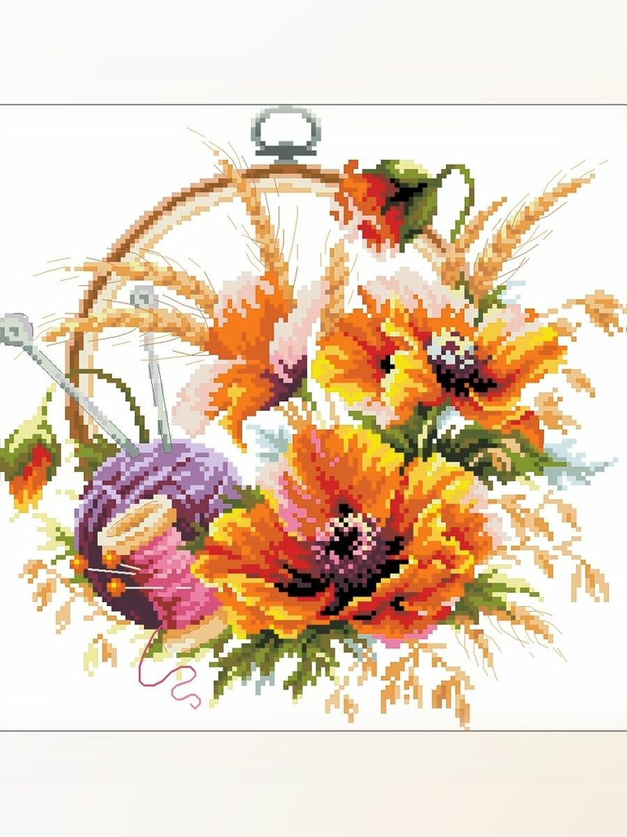 Nнтернет наборов для вышивания Amishop мак DIY, 135 x 135 стежка, 19 x 19 см, 38 цветов, 18CT Aida
