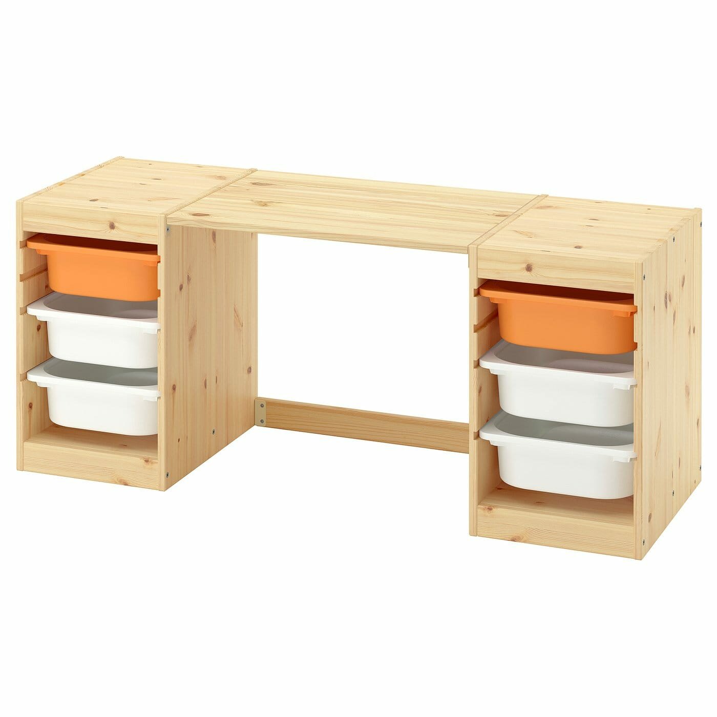 Стеллаж IKEA TROFAST, светлая сосна, белый, светло-оранжевый, 124x44x52 см 296.139.09