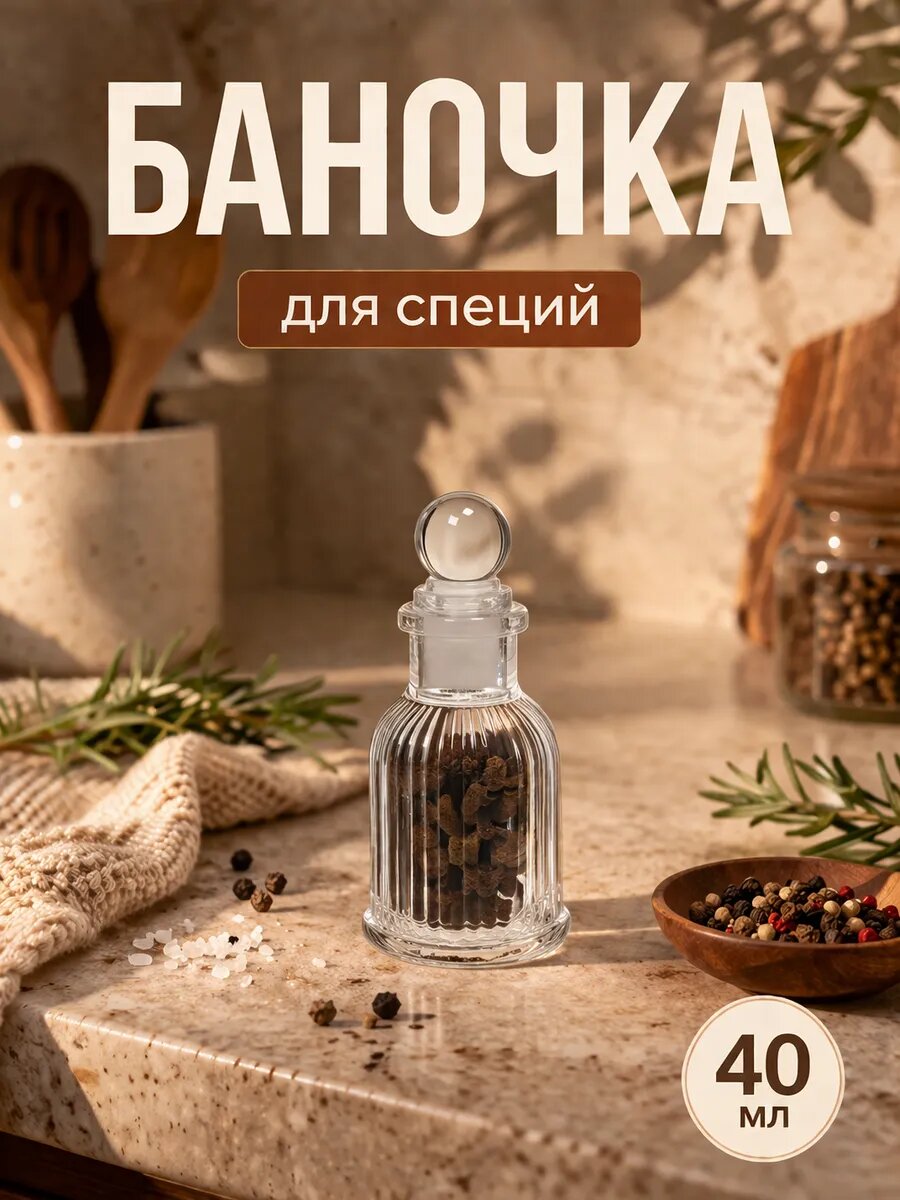 Банка для сыпучих Доляна «Афина», 40 мл, 4.2×10 см, стекло, прозрачная