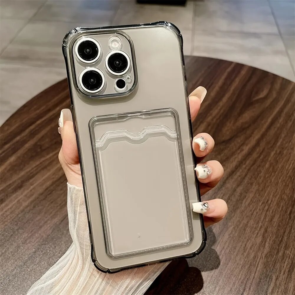 Прозрачный Силиконовый Чехол Для iPhone С Карманом Для Карт — Защитный Чехол iPhone 13, Серый, GRAY