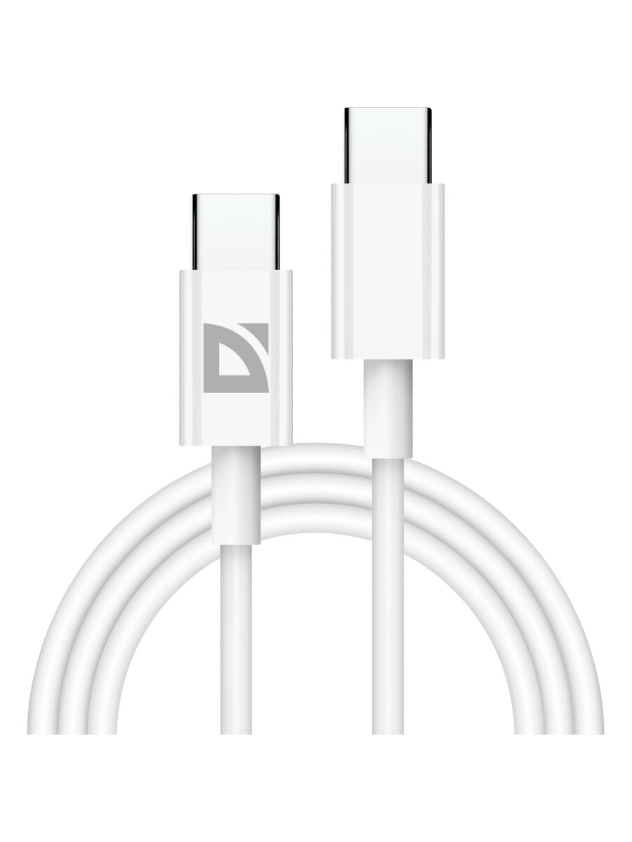 Кабель USB DEFENDER F182 белый (1м, USB Type-C/USB Type-C, 30Вт, пакет) (87507)