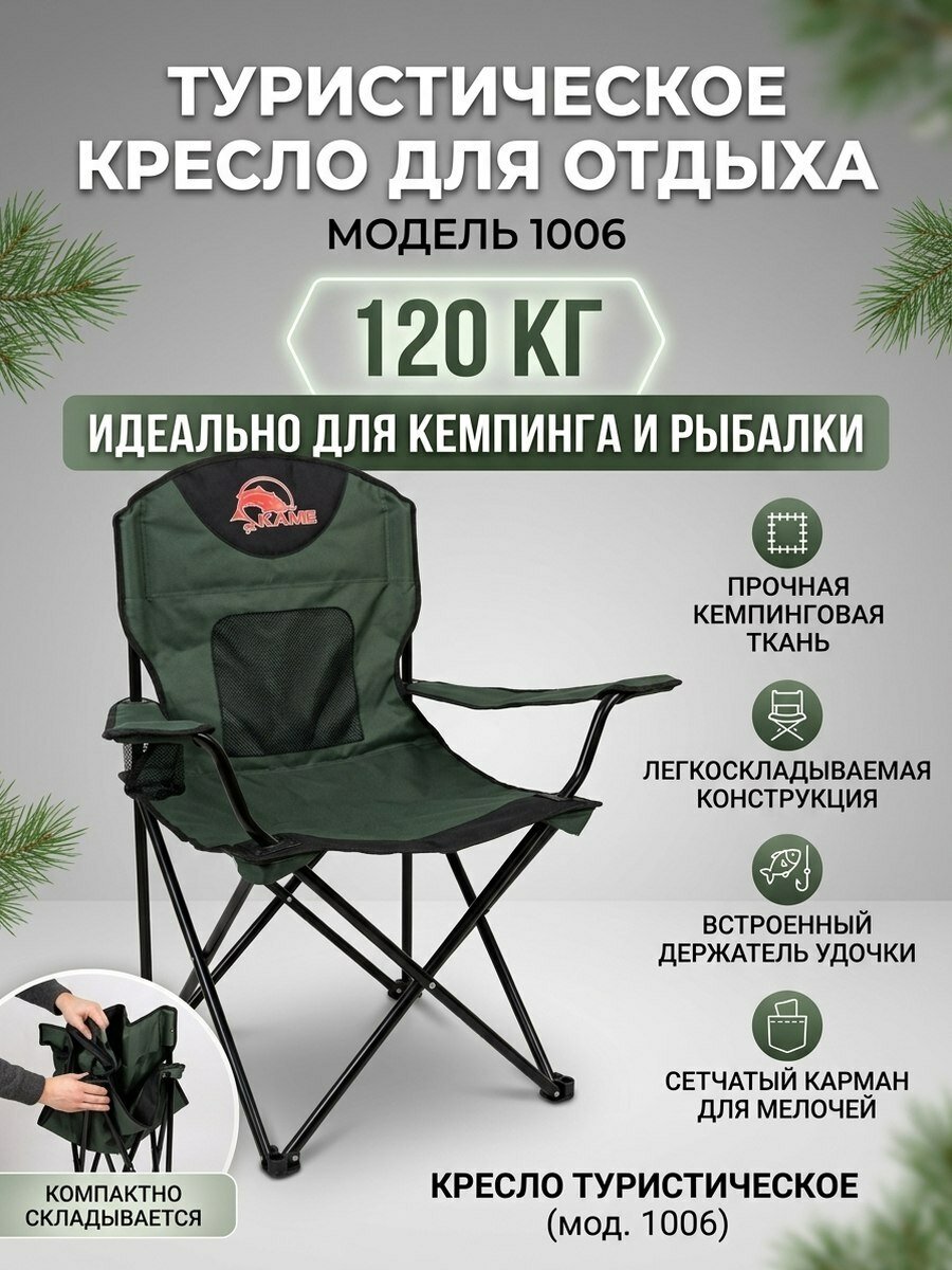 Туристическое кресло для отдыха, со спинкой, складное.