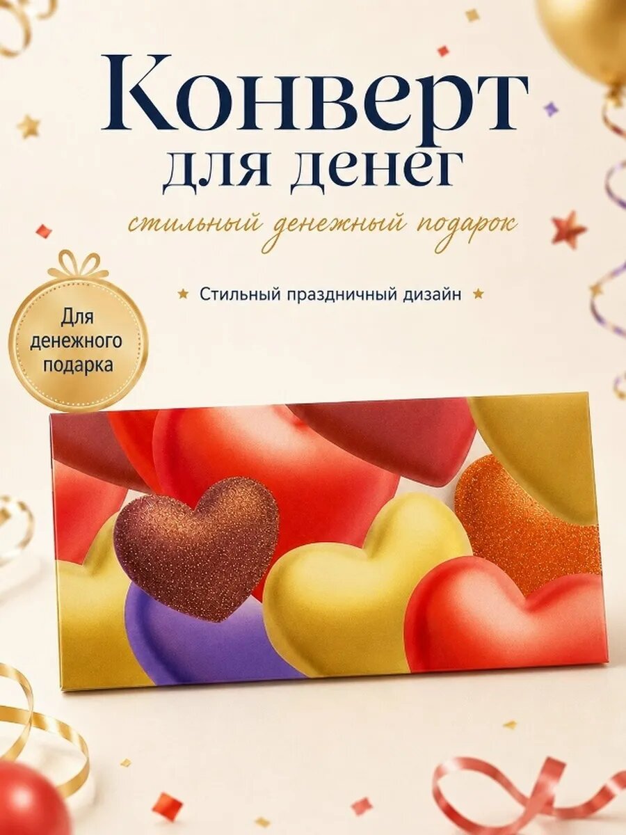 Конверт для денег HOMERAR "С днём рождения", 17x8.5 см, красный