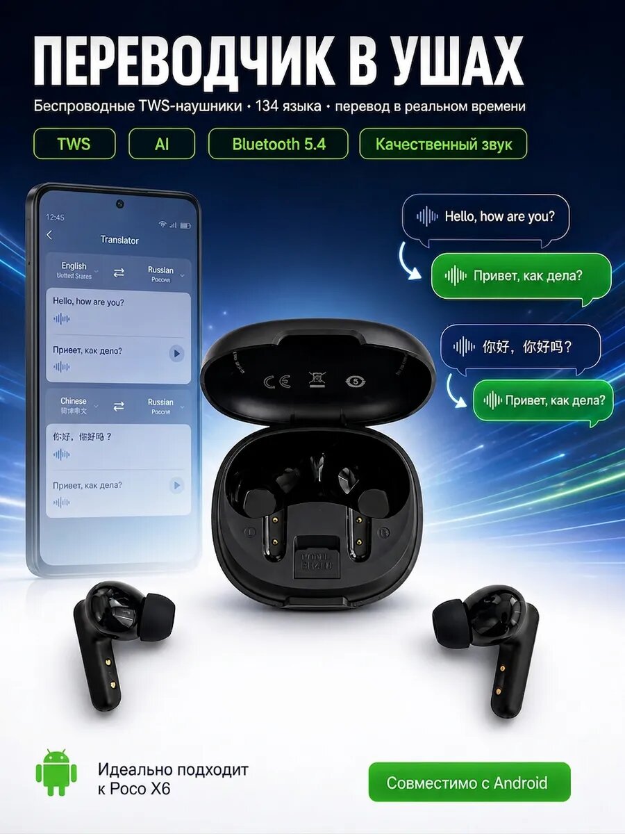 Беспроводные TWS наушники с AI-переводчиком Poco X6
