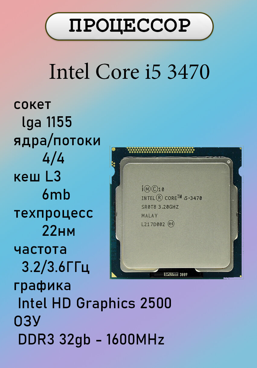 Процессор Intel Core i5-3470 Ivy Bridge LGA1155, 4 x 3200 МГц OEM