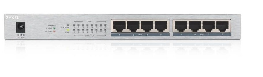 Коммутатор Zyxel GS1008HP-EU0101F неуправляемый, 8x10/100/1000BASE-T