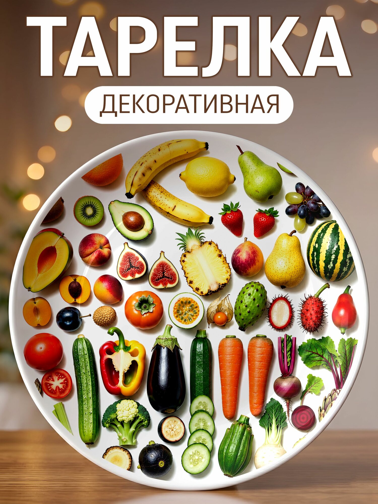 Тарелка декоративная Полезная Еда, керамика, с подставкой, диаметр 20 см